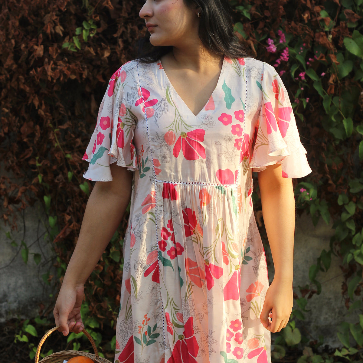 Pink floral muslin dress-Spring & Summer wear – indiefabstore