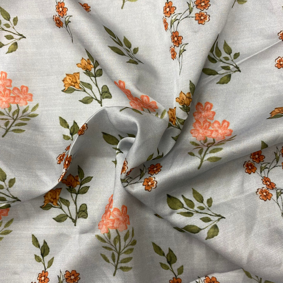0.75 meter - Decent floral print on Linen Satin fabric – indiefabstore